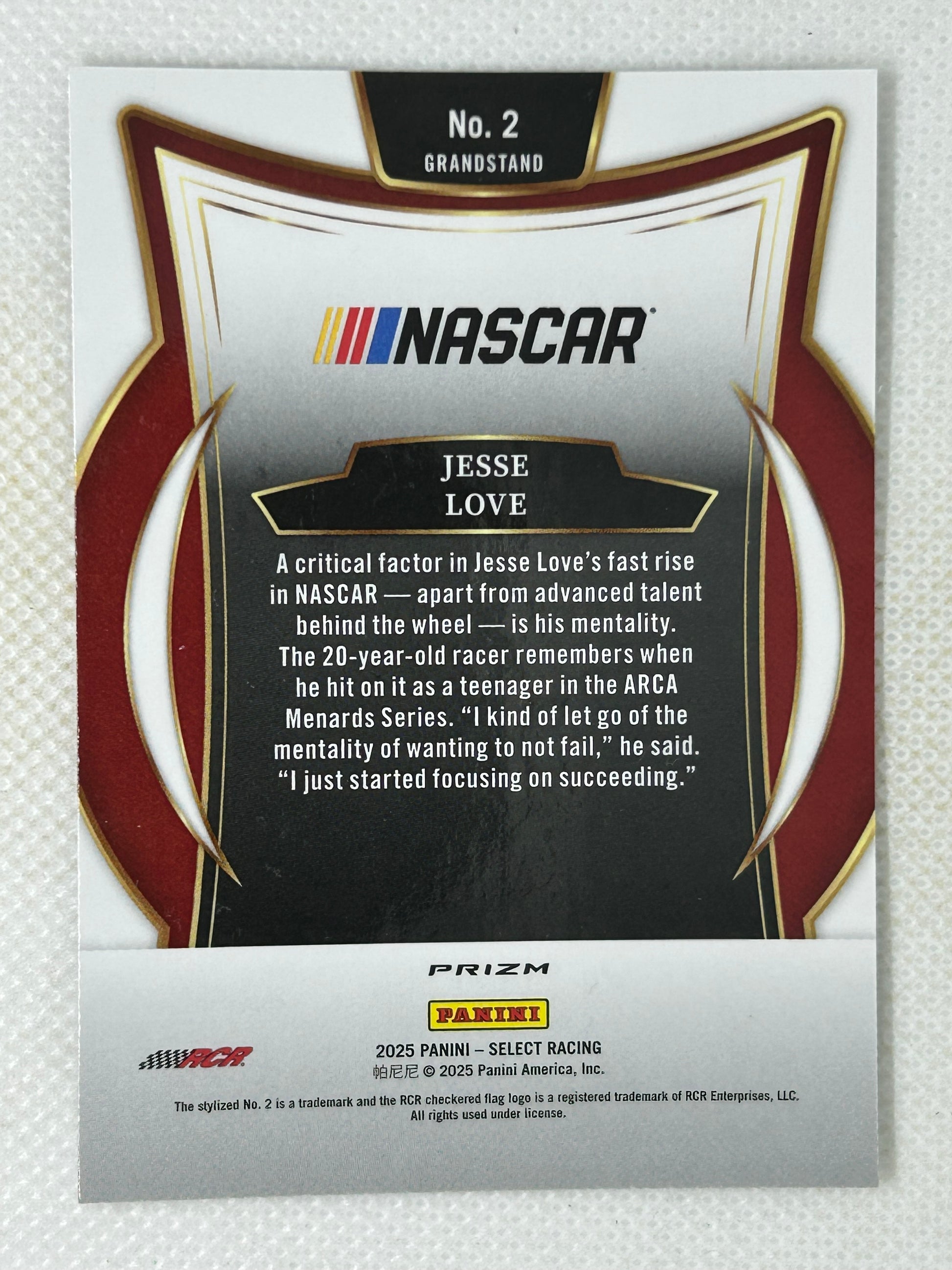 2025 Panini Select Racing Grandstand Silver Prizm #2 Jesse Love Signed ...